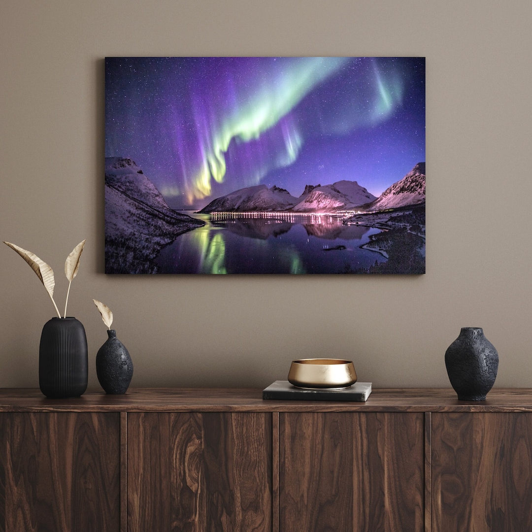 Northern Lights Night Sky Aurora Borealis Large Matte Canvas Photo ...