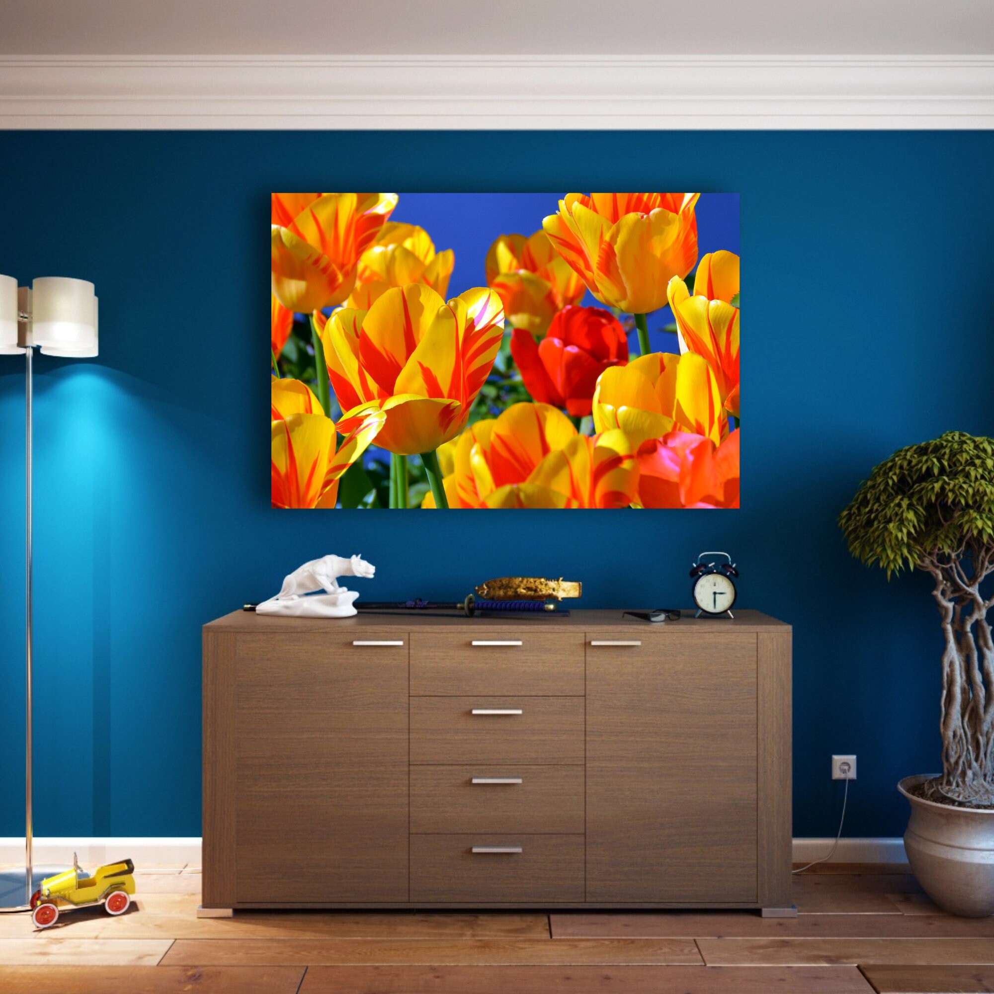 Tulip Field Canvas Photo Print, Yellow and Red Tulip Flowers, Large ...