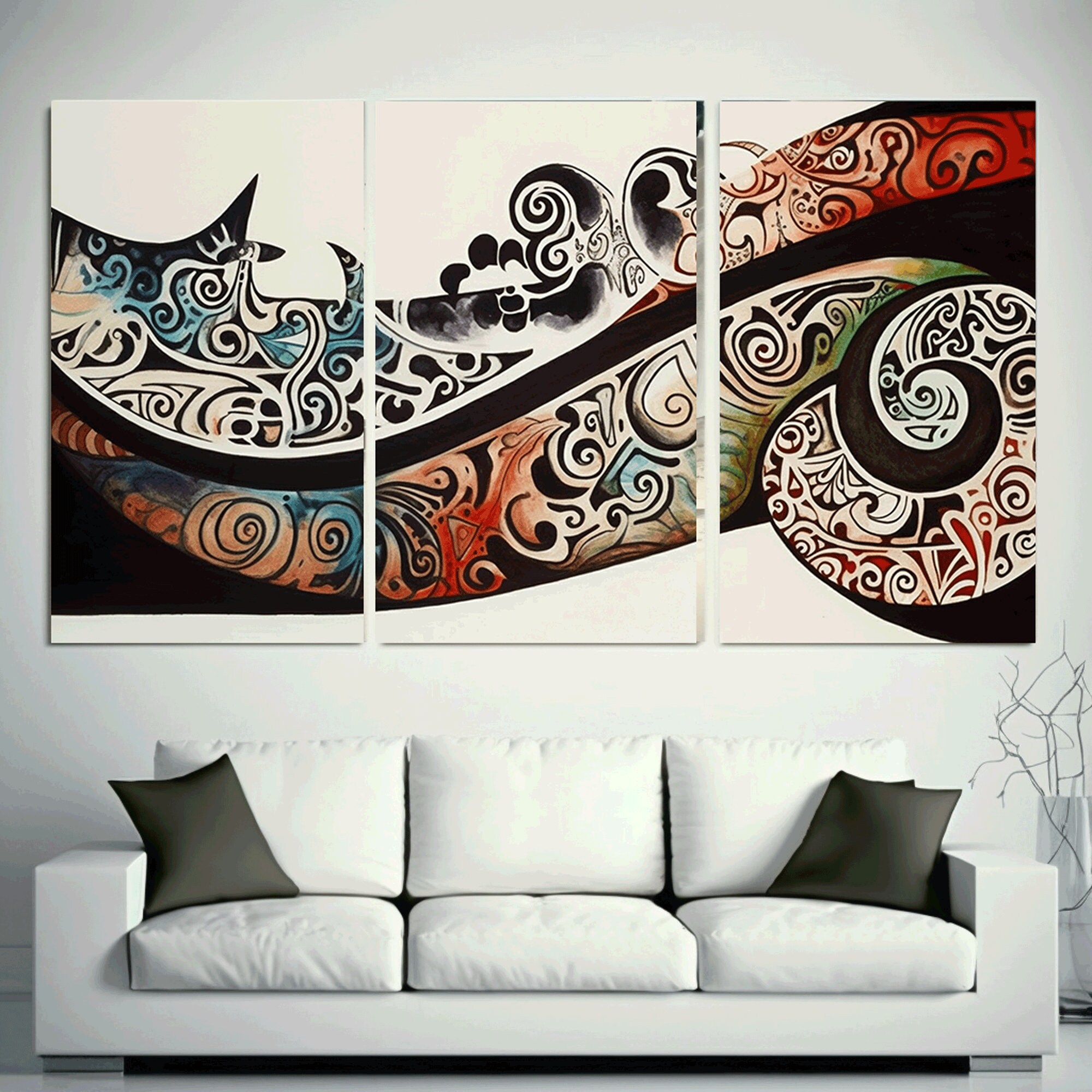 Maori Abstract Art Inspired by Buck Nin - Set of 3 Panel Wall Prints - Etsy