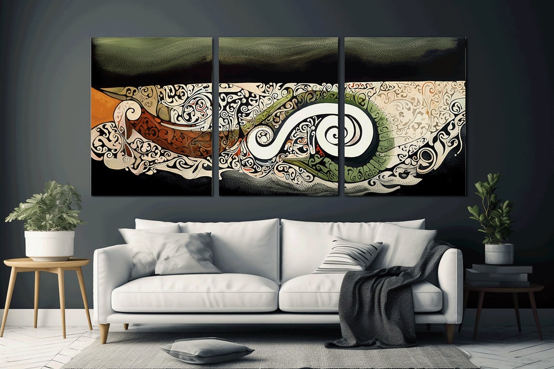 Maori Abstract Trio: Three Panel Art and Portrait Prints in Watercolor ...