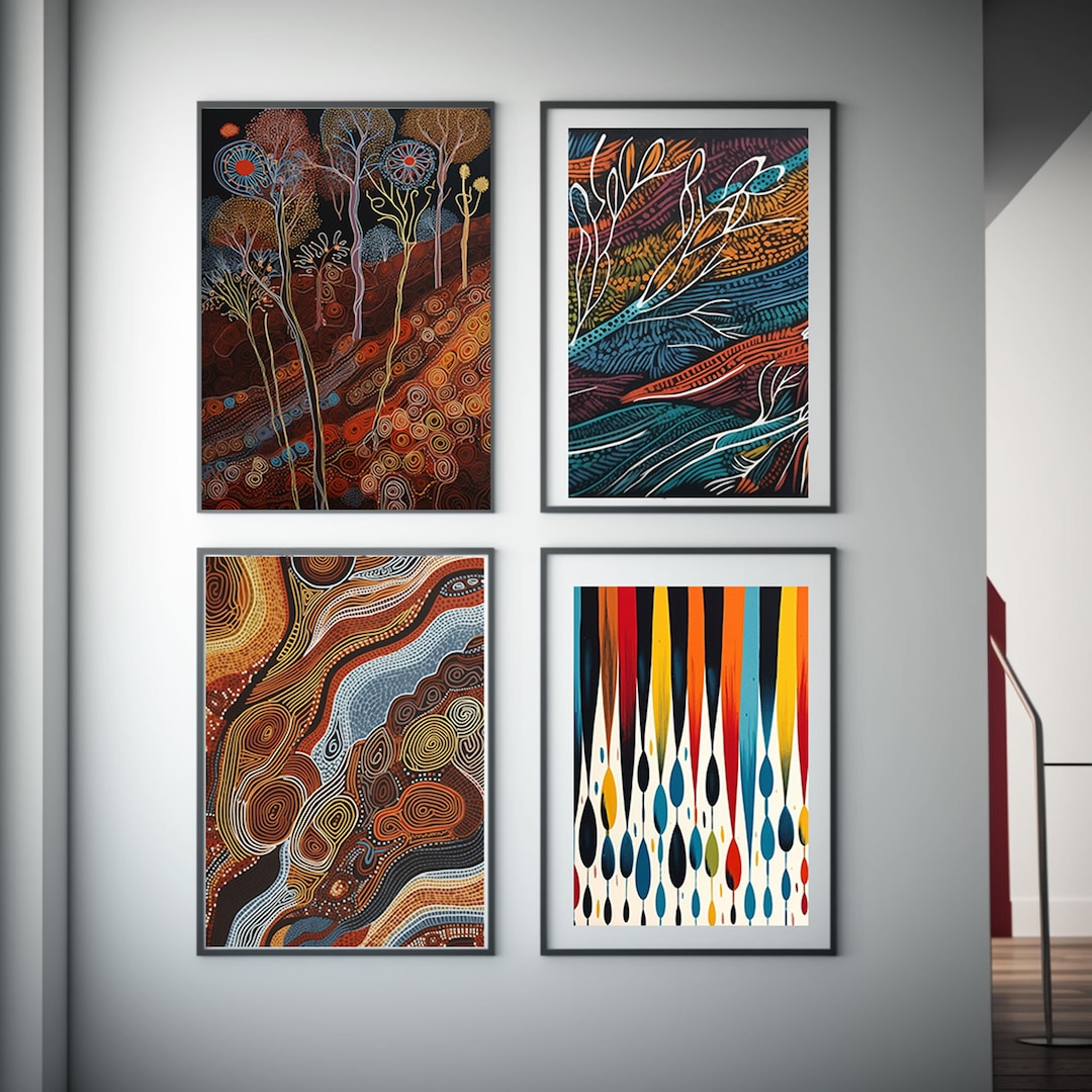 Boho Chic Décor| Set of 5 Handcrafted Aboriginal-style Digital Prints ...
