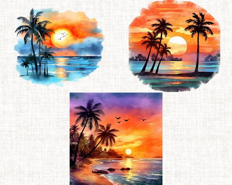 Watercolor Beach Sunset Clipart Bundle Watercolor Ocean Etsy