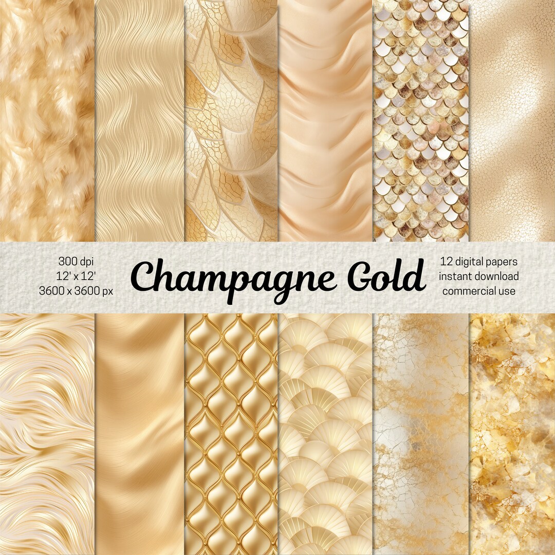 Luxury Champagne Gold Digital Paper Bundle, Seamless Pattern Gold ...