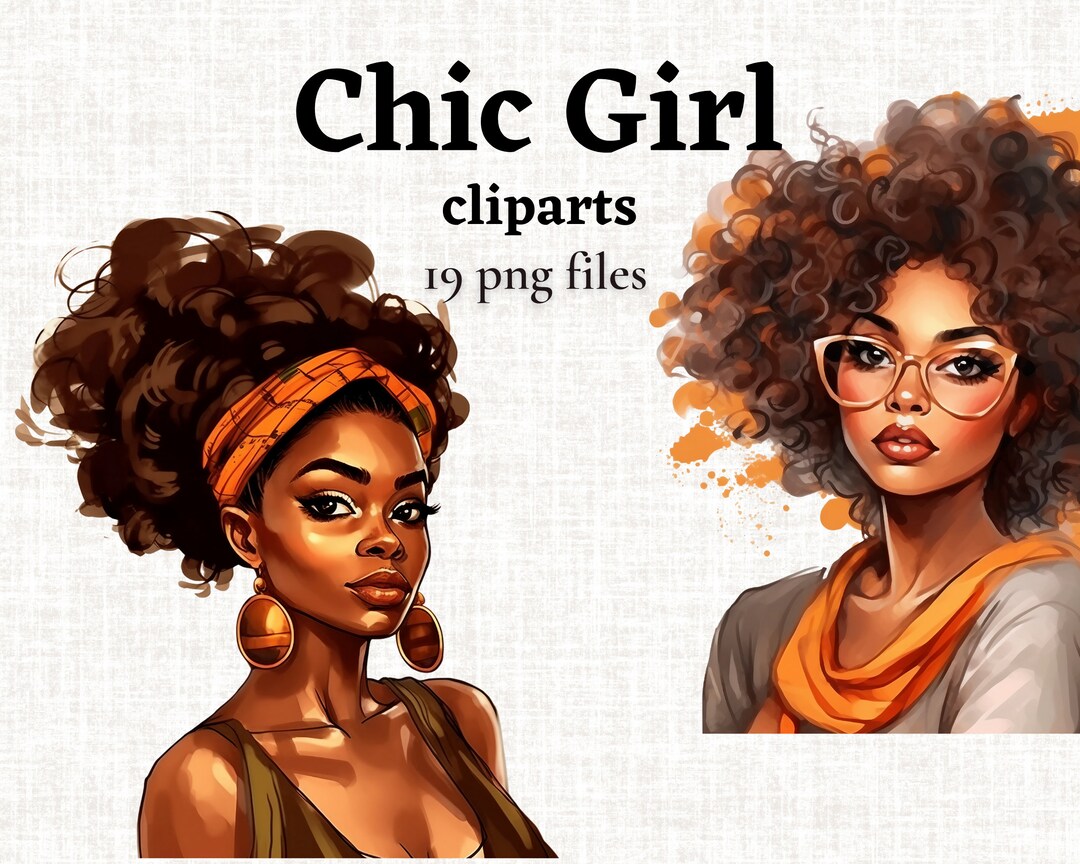 Chic African American Woman Clipart, Black Woman Natural Hair ...