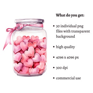 Love Jar Clipart Bundle, Watercolor Valentine Clipart Valentine Hearts ...