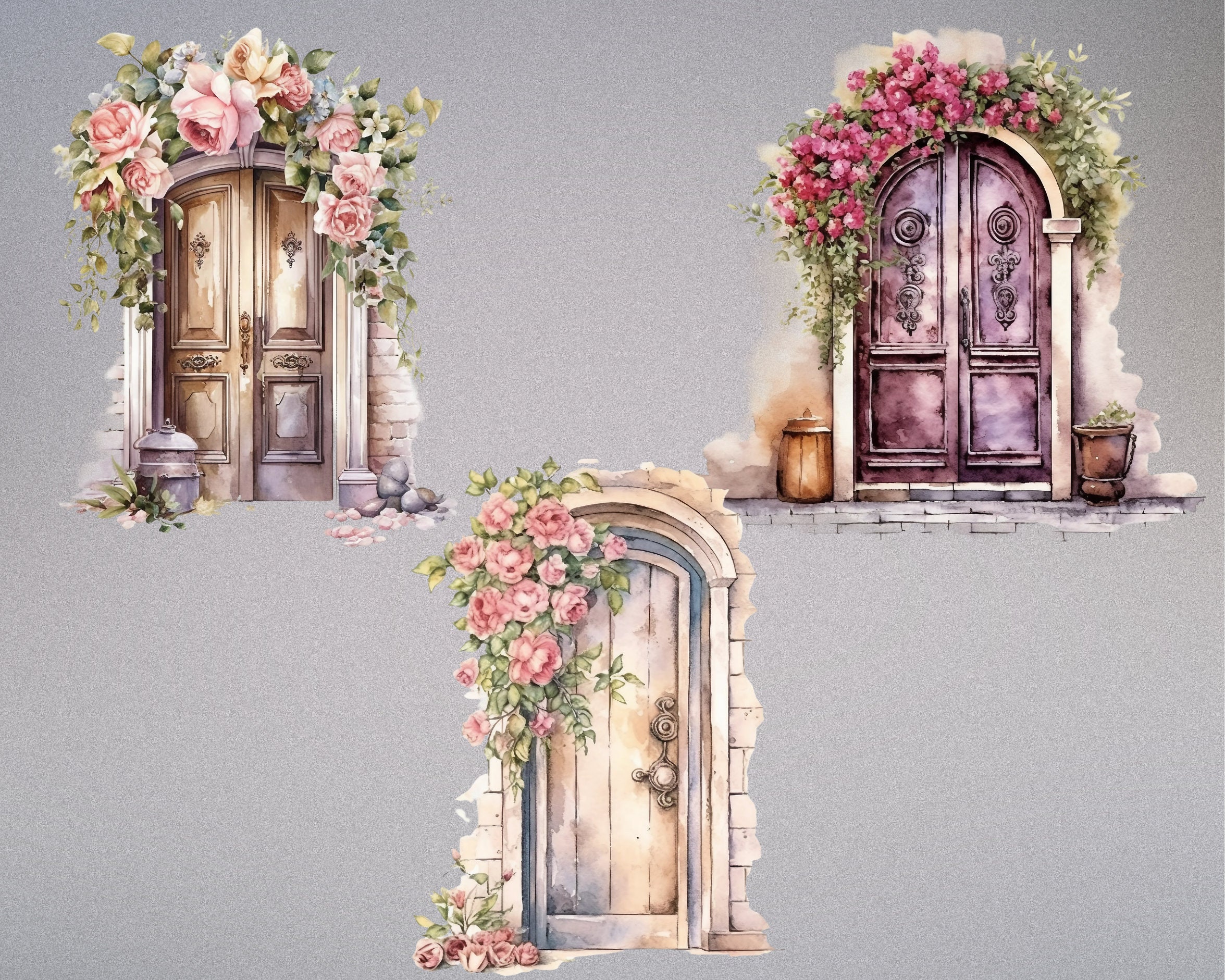 Watercolor Floral Door Clipart Bundle Romantic Door PNG Set - Etsy