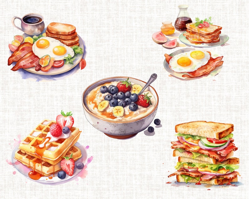 Watercolor Breakfast Clipart Breakfast Food Clipart Pancakes - Etsy