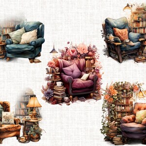 Cottagecore Book Nook Clipart, Cozy Home Library Clipart Bundle, Book ...