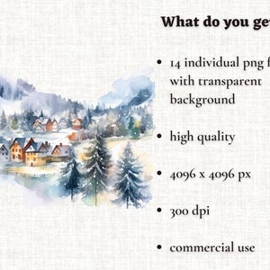 Winter Wonderland Clipart, Watercolor Winter Clipart, Winter Village ...