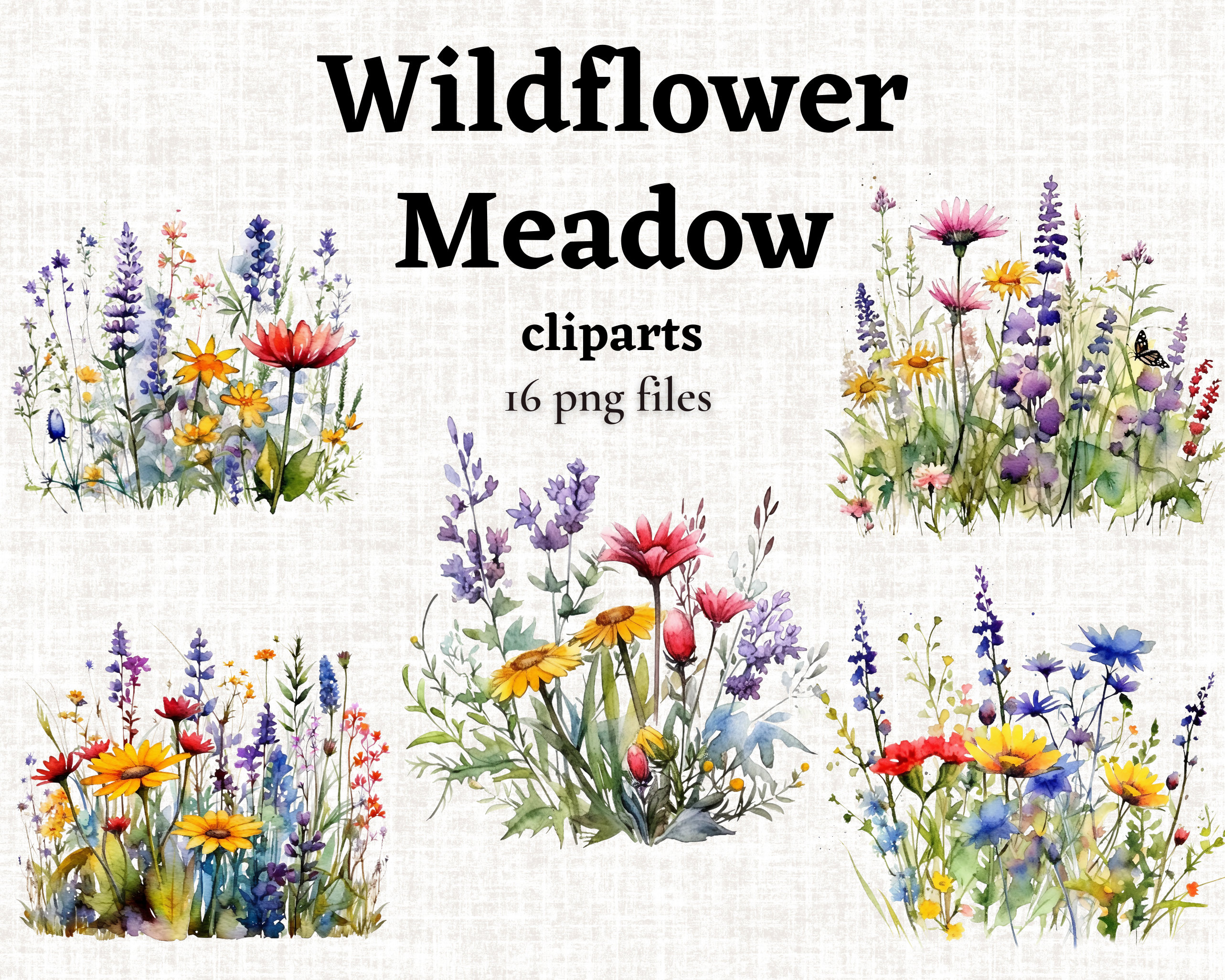 Watercolor Meadow Flowers Clipart Spring Flowers PNG - Etsy