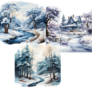 Winter Wonderland Clipart Bundle, Watercolor Winter Background, Winter ...