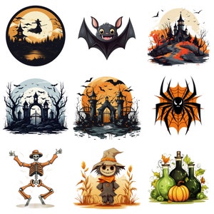 Cute Halloween Clipart Bundle, Haunted House Skeleton Mummy Witch ...