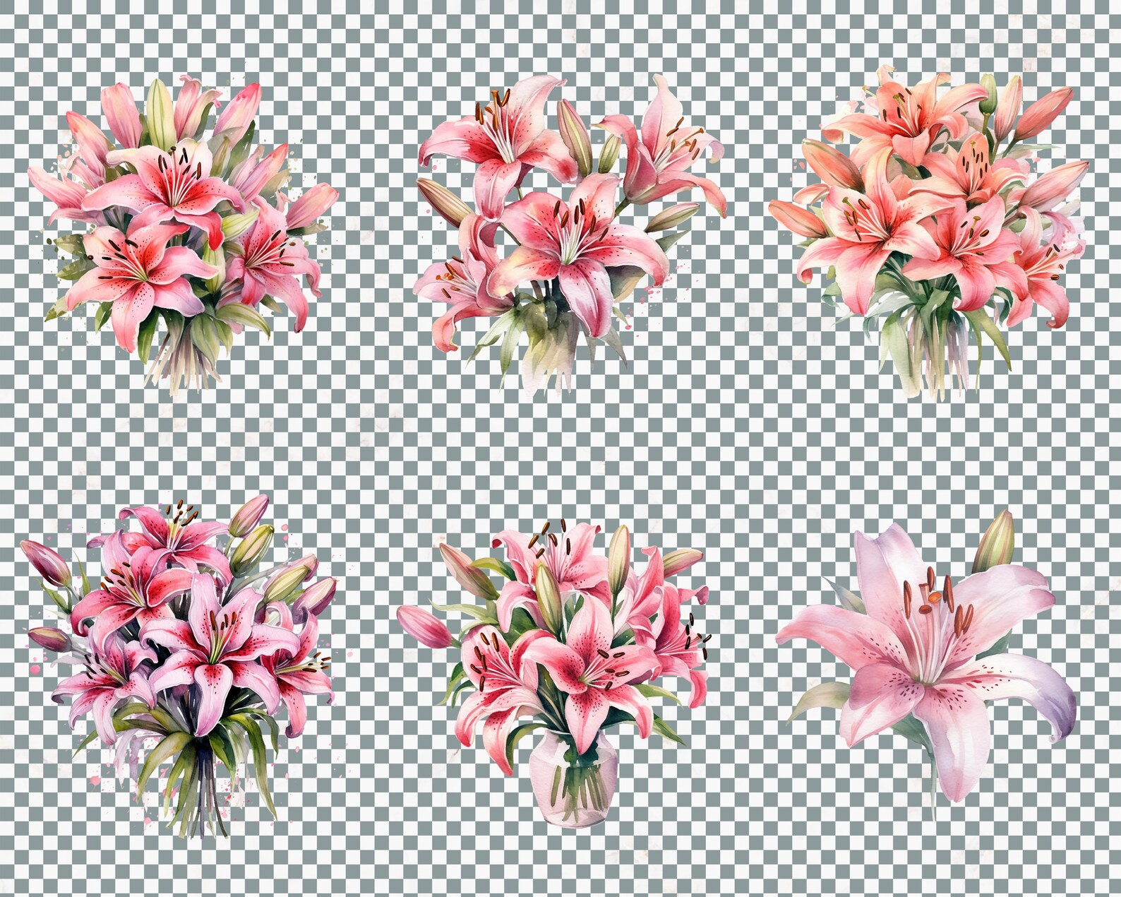 Pink Lily Clipart Watercolor Tiger Lily Clipart Bundle Pink - Etsy