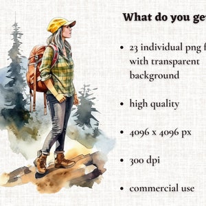 Hiking Girl Clipart, Girl in the Mountains PNG, Watercolor Wanderlust ...