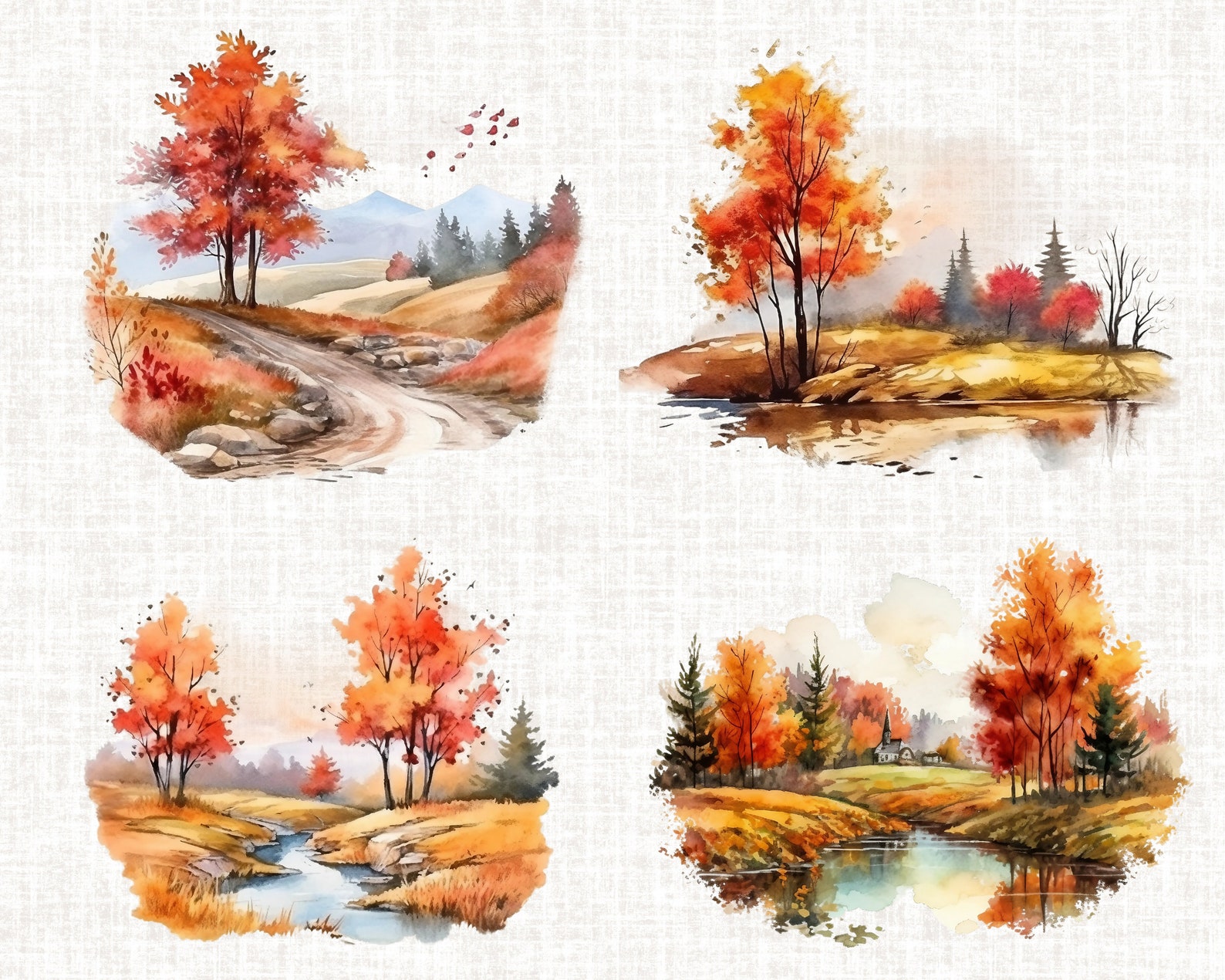 Autumn Landscape Clipart Fall Scenery Clipart Bundle - Etsy