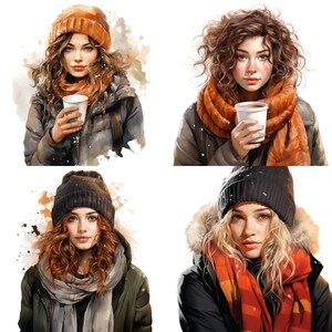 Winter Girl Clipart Bundle, Cozy Winter Clipart, Watercolor Winter Time ...