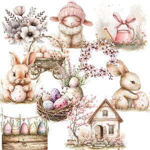 Watercolor Easter Clipart Bundle Pastel Pink Beige Easter Illustrations ...