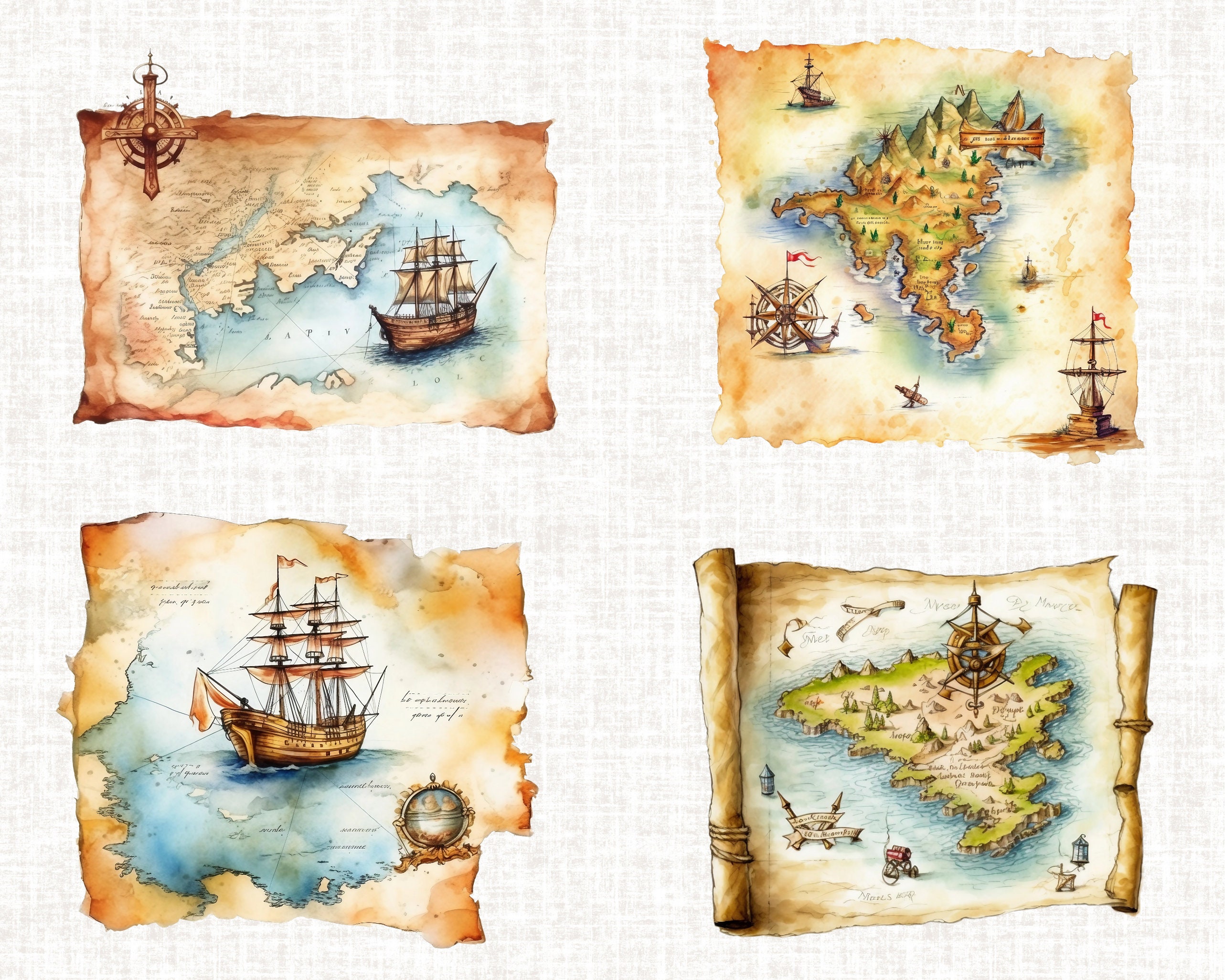 Old Treasure Map Clipart Bundle Watercolor Old Map Clipart - Etsy Australia