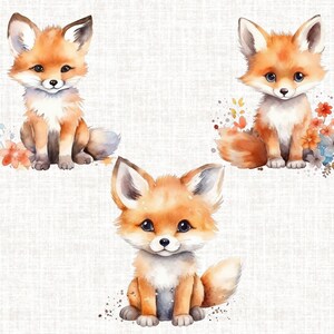 Baby Fox Clipart Bundle, Watercolor Fox Illustration, Cute Woodland ...