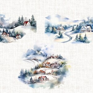 Winter Wonderland Clipart, Watercolor Winter Clipart, Winter Village ...