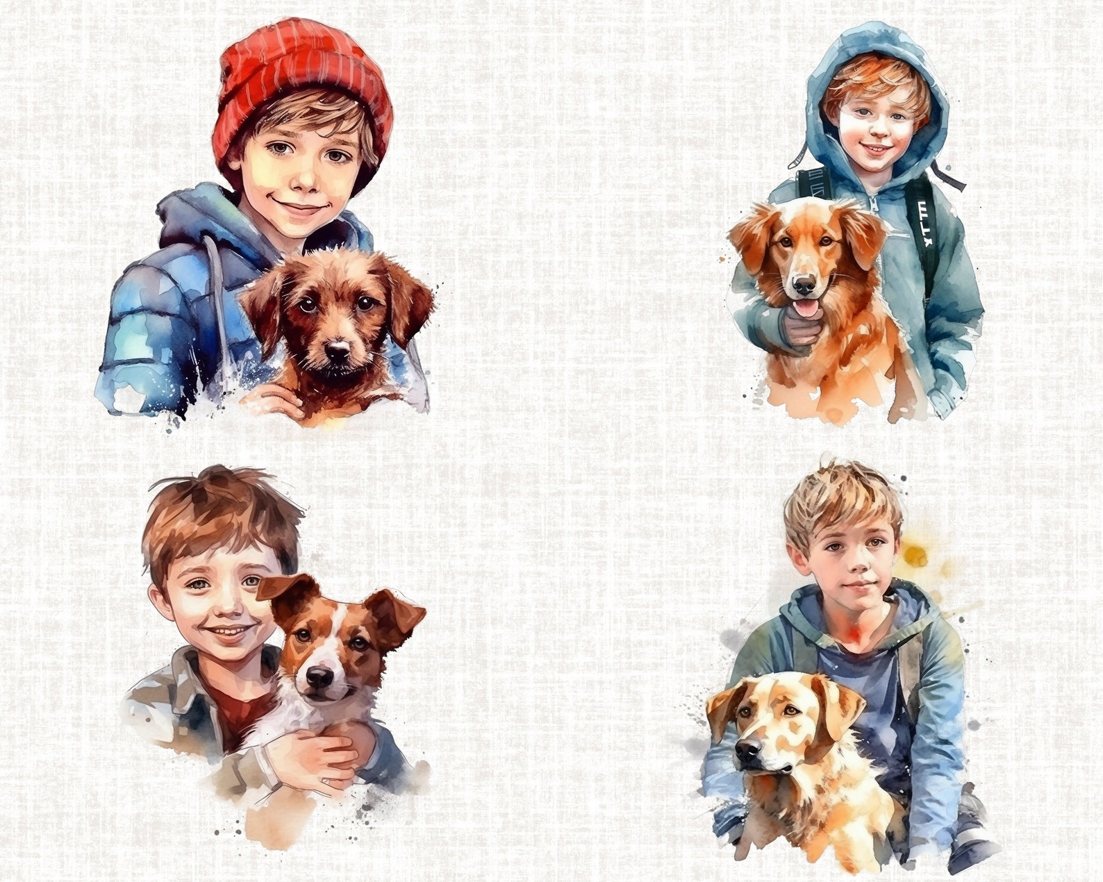 Boy With a Dog Clipart Boy and Dog Clipart Bundle Cute Boy - Etsy