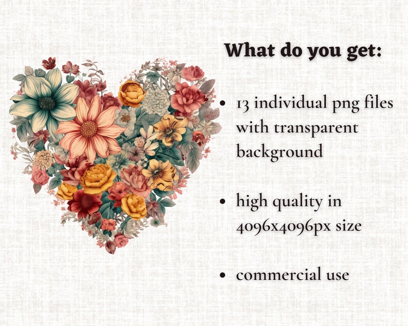 Watercolor Floral Heart Clipart Vintage Floral Clipart - Etsy