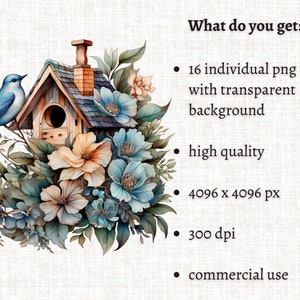 Birdhouse Clipart Bundle, Watercolor Bird Houses PNG, Digital Download ...