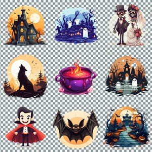 Cute Halloween Clipart Bundle, Haunted House Skeleton Mummy Witch ...