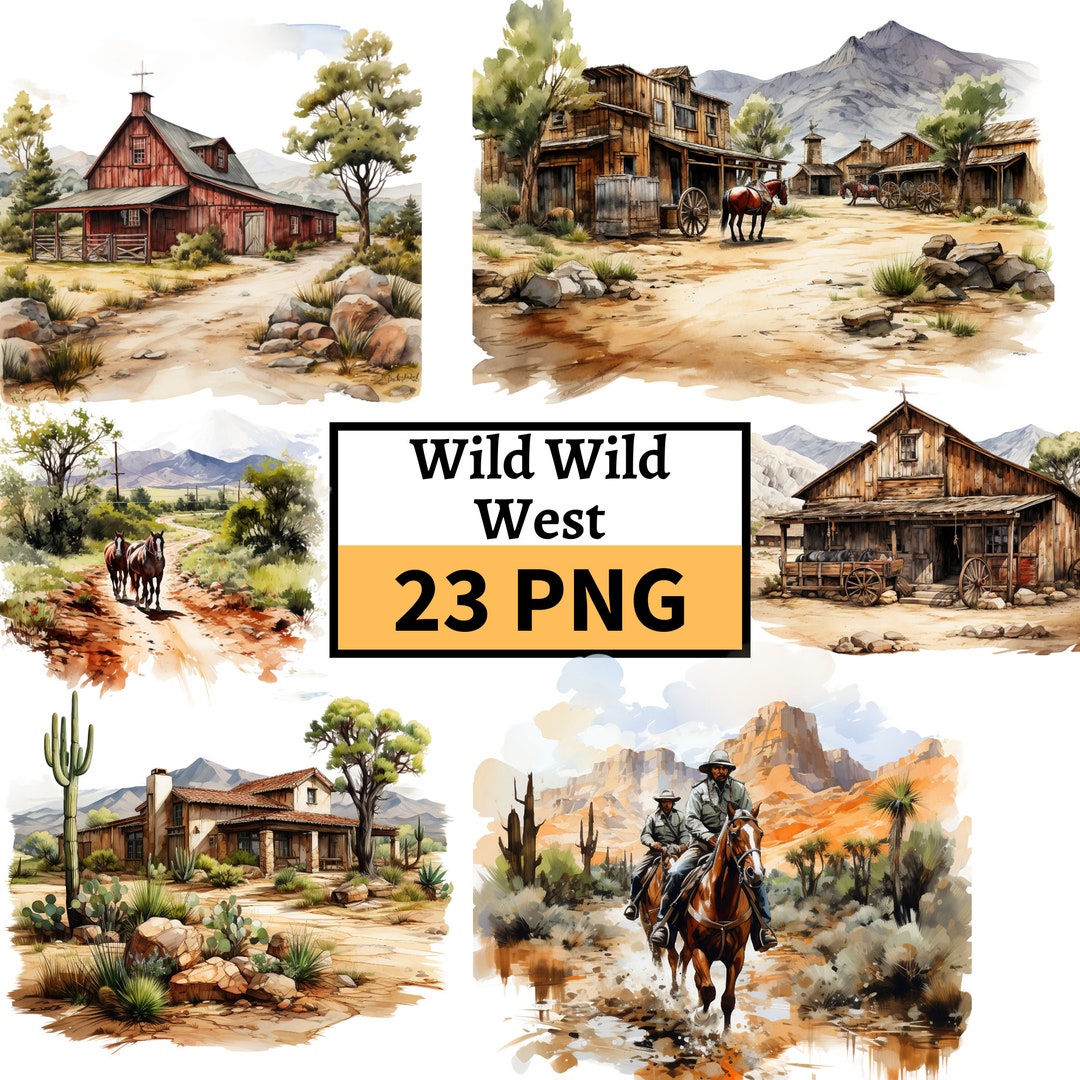 Wild Wild West Clipart Bundle, Watercolor Western Clipart, Texas Cowboy ...
