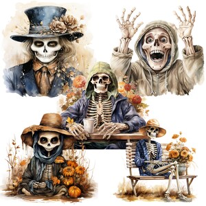 Skeleton Clipart Bundle, Funny Halloween Skeleton PNG, Watercolor ...