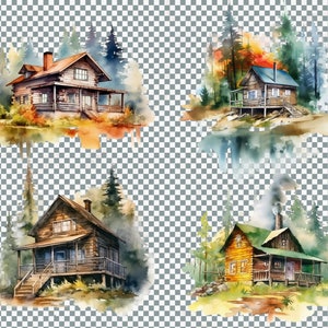 Log Cabin Bundle, Cabin in the Woods Clipart, Forest House PNG, Cabin Watercolor Clipart, Forest ...