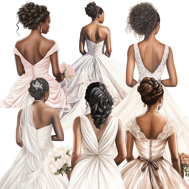 Black Bride Clipart, African American Bride, Wedding Clipart, Wedding ...