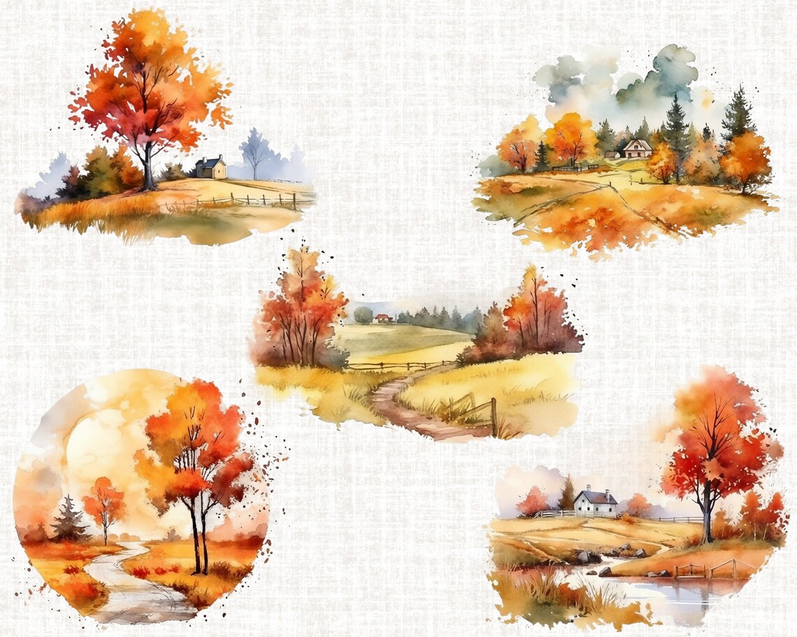 Autumn Landscape Clipart Fall Scenery Clipart Bundle - Etsy