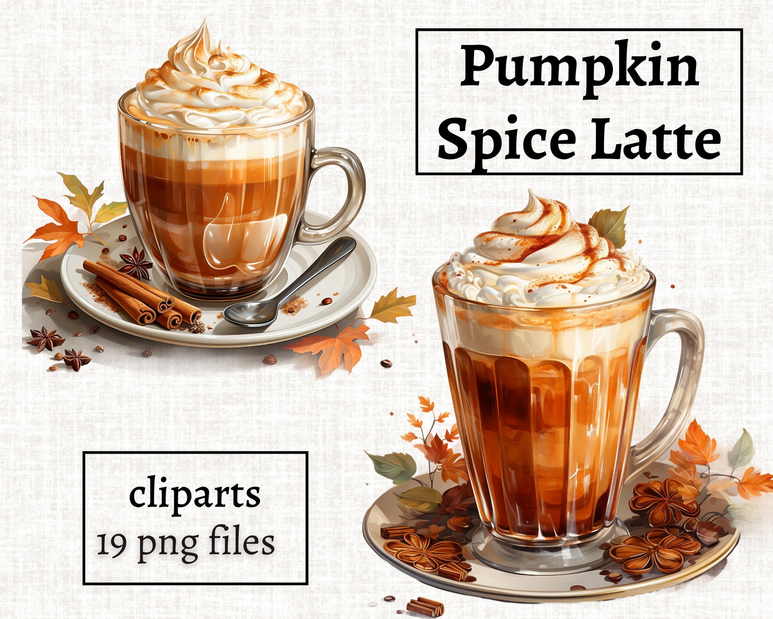 Pumpkin Spice Latte Clipart Bundle Watercolor Coffee PNG - Etsy