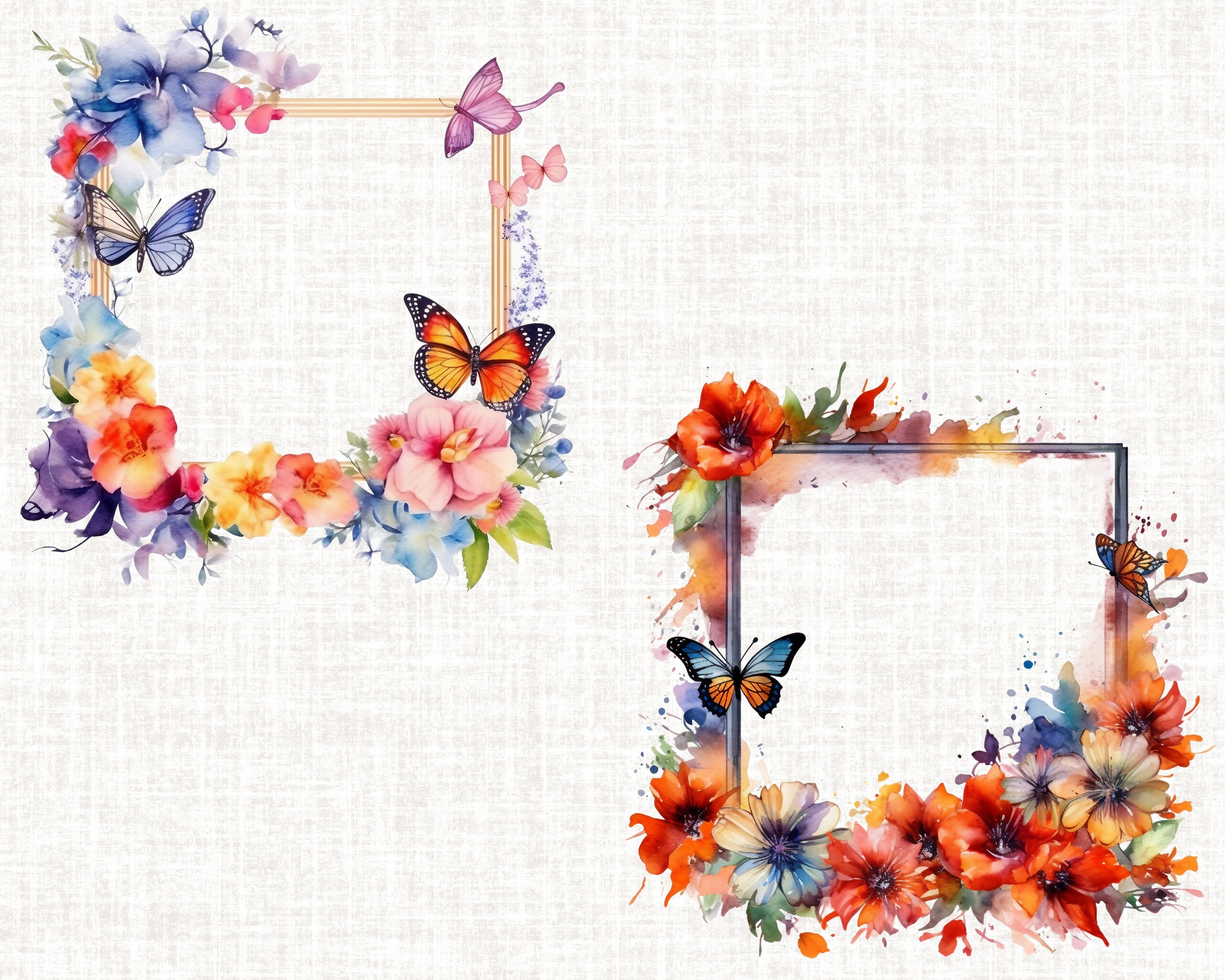 Watercolor Frames Clipart Floral Clipart Butterfly Frames - Etsy