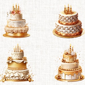Golden Cake Clipart, Wedding Cake PNG Bundle, Luxury Cake Illustration ...