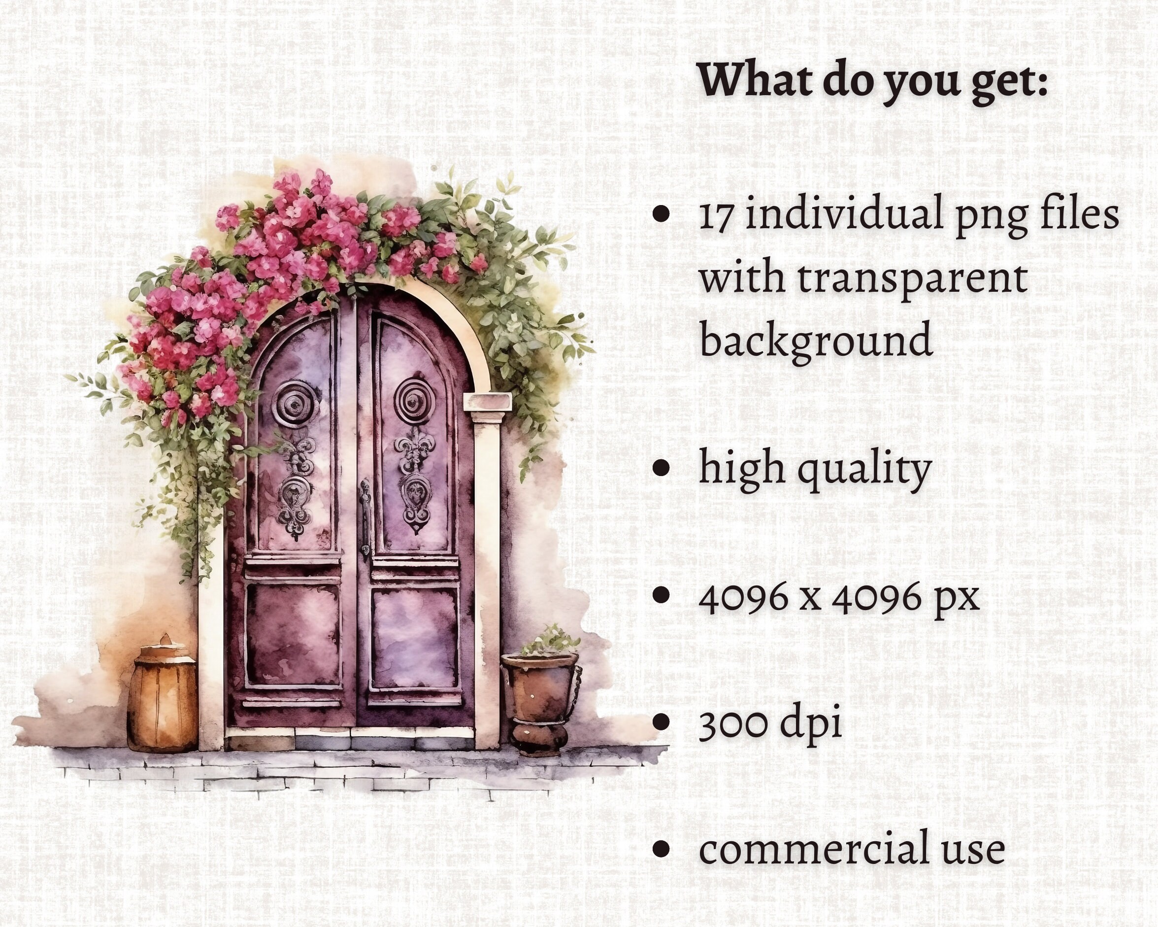 Watercolor Floral Door Clipart Bundle Romantic Door PNG Set - Etsy