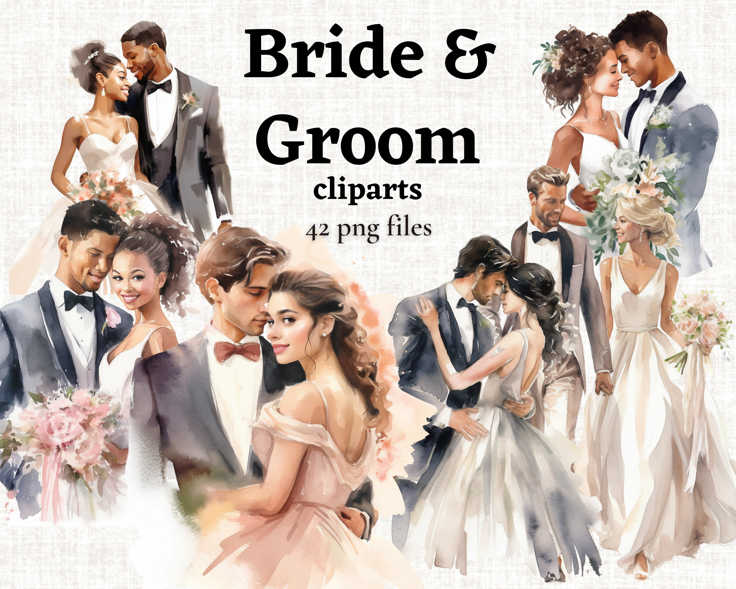 Wedding Clipart Bride and Groom Clipart Watercolor Wedding - Etsy