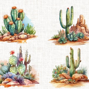 Cactus Clipart Bundle, Watercolor Cactus PNG, Cactus in the Desert PNG ...