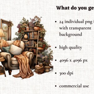 Cottagecore Book Nook Clipart, Cozy Home Library Clipart Bundle, Book ...