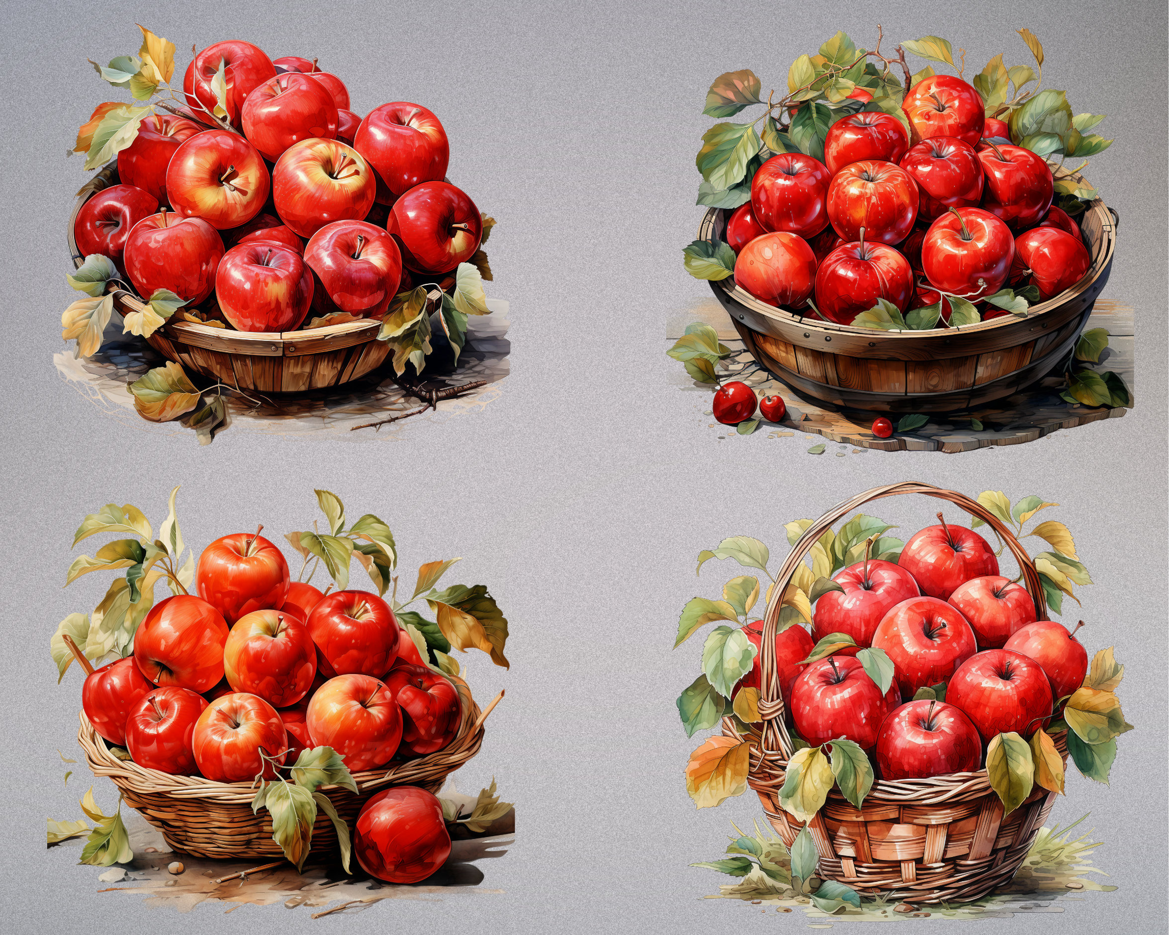 Apple Basket Clipart Bundle, Basket With Apples PNG, Autumn Harvest ...