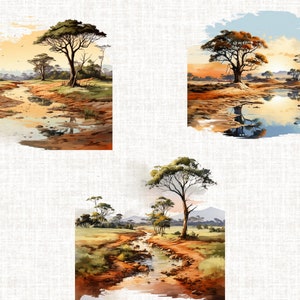 African Landscape Clipart Bundle, Watercolor Africa Clipart, Safari ...