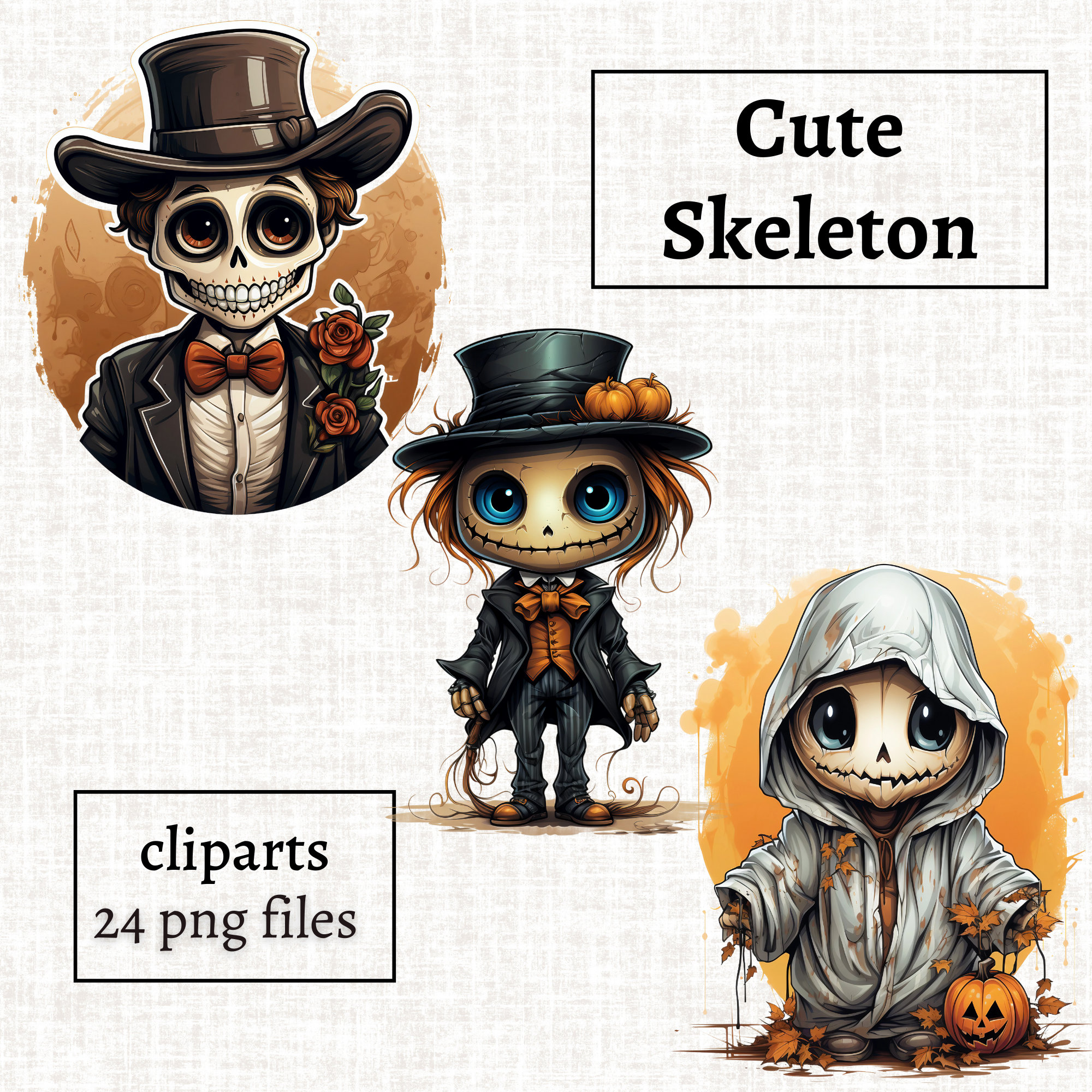 Cute Halloween Skeleton Clipart Cute Halloween Clipart - Etsy