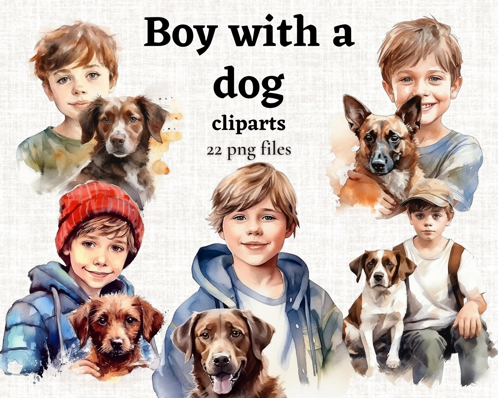 Boy With a Dog Clipart Boy and Dog Clipart Bundle Cute Boy - Etsy