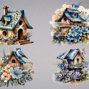 Birdhouse Clipart Bundle, Watercolor Bird Houses PNG, Digital Download ...