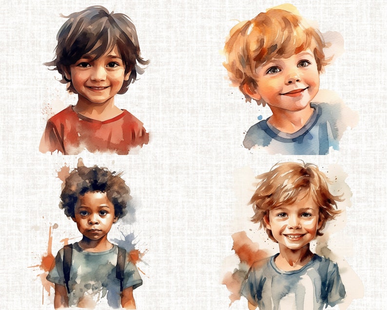 Cute Boy Clipart Watercolor Boys PNG Cute Kids Clipart Boy - Etsy
