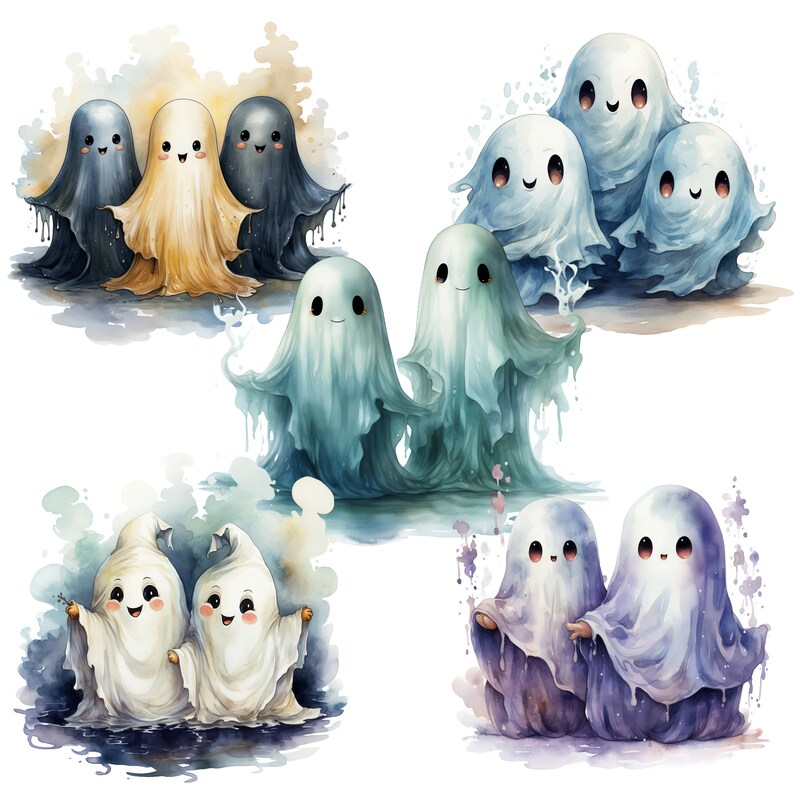 Cute Ghost Clipart Watercolor Halloween Ghost Spooky Collage - Etsy