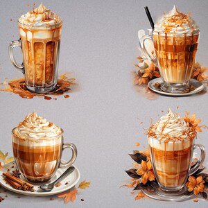 Pumpkin Spice Latte Clipart Bundle, Watercolor Coffee PNG, Fall Coffee ...
