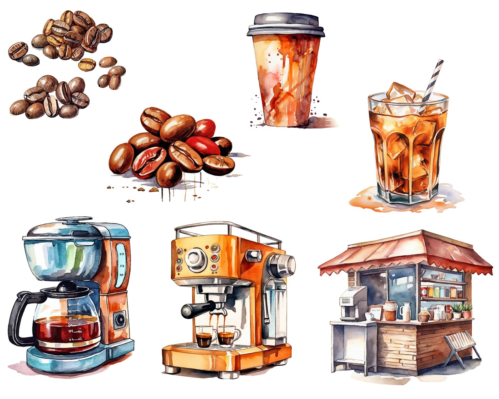 Watercolor Coffee Clipart Coffee Clipart Coffee Lover - Etsy
