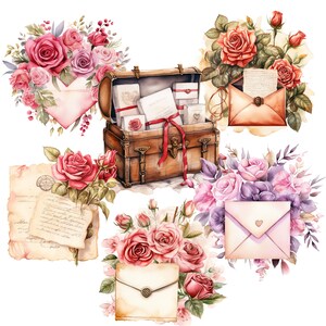 Love Letter Valentines Clipart, Watercolor Valentines Day Clipart ...